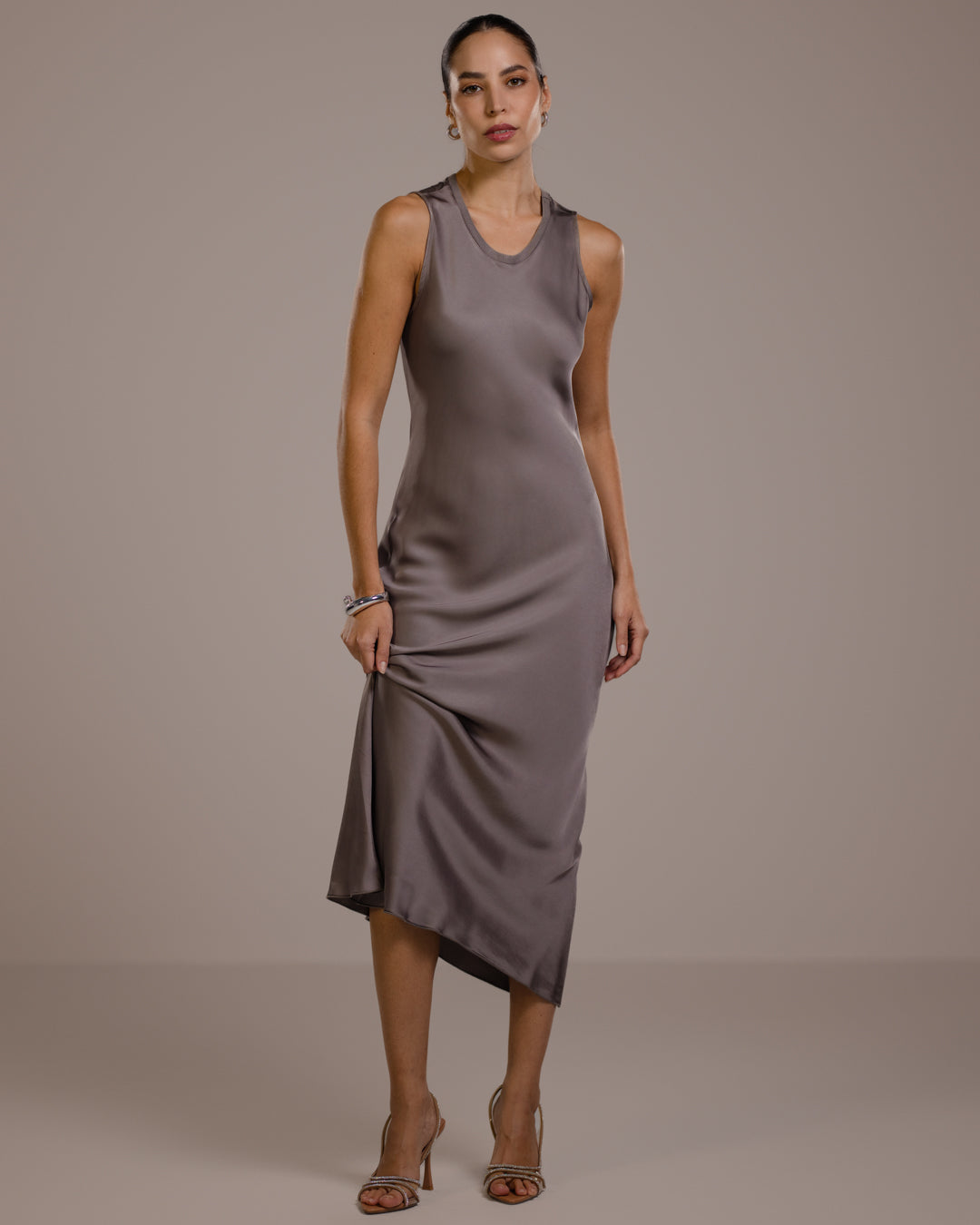 Sabrina Sleeveless Satin Dress | Mink – JAKI