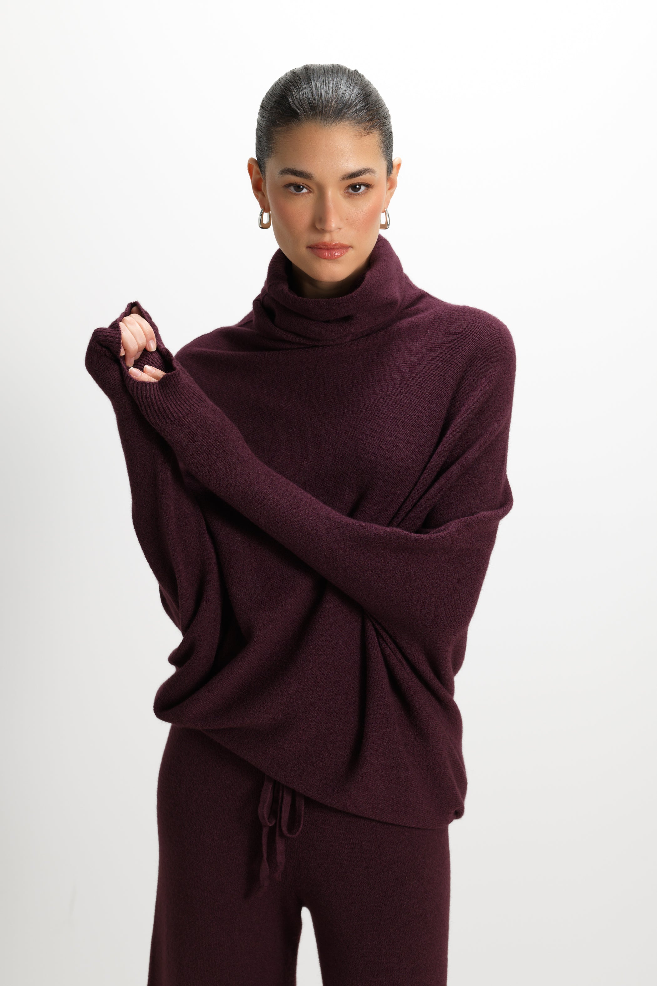 Asymmetric Draped Roll Neck | Amethyst Plum | Seamless Knit – JAKI